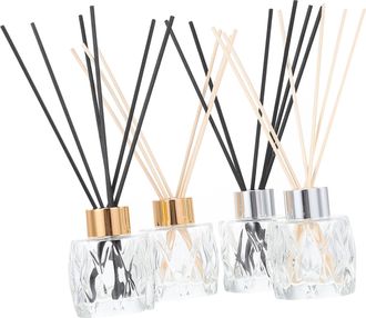 Garneck Teiliges Aromatherapie Diffuser Flaschen aus Glas Diamant Design Gold Silberfarbene Leere Duftöl Behälter mit Rattanstäbchen Geeignet für Zuhause Büro