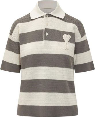 Ami Femme, Tops, Beige, Taille: 34 FR Polo Ray&eacute; Coeur