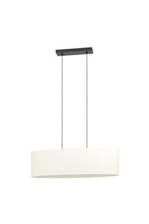 Eglo H&auml;ngelampe Febres, Pendelleuchte &uuml;ber Esstisch, ovale Esszimmerlampe aus Boucl&eacute; Stoff, Metall in Schwarz und Textil in Wei&szlig;, E27 Fassung, 78 cm