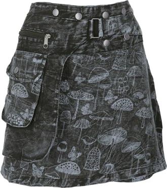Guru Shop Stonewash Jupe portefeuille courte pour femme en coton Motif champignon, gris, 36