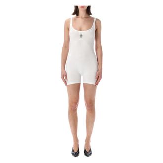 Marine Serre Short Catsuit Moon Logo - - Jumpsuits & Playsuits - Damen - Wei&szlig; - M