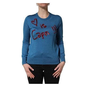 Dolce & Gabbana Seidenes Pailletten-Pullover mit Rundhalsausschnitt - - Knitwear - Damen - Blau - M
