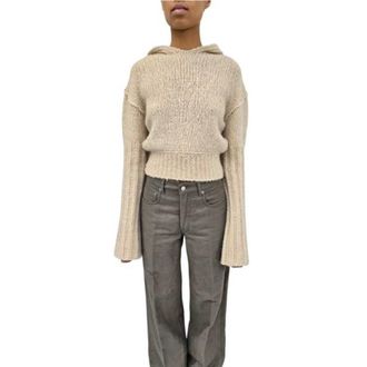 Rick Owens Femme, Pulls, Beige, Taille: 40 FR Sweat &agrave; capuche court en maille