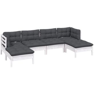 vidaXL Vidaxl - Salon de jardin 6 pcs avec coussins Blanc Bois de pin