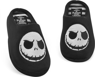 Disney Der Albtraum vor Weihnachten Unisex-Hausschuhe | Slip-On-Pantoletten für Erwachsene mit Jack Skellington-Charaktergesicht in Schwarz | Halloween Town 