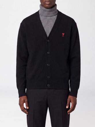 Ami Cardigan en laine &agrave; col V avec logo brod&eacute; contrastant