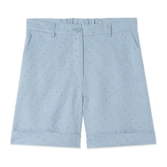 Oltre Femme, Shorts, Bleu, Taille: 46 FR Bermuda en lin avec cristaux