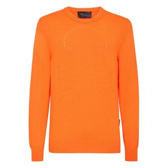 Philipp Plein Homme, Pulls, Orange, Taille: 2XL Pullover Round Neck Skull and Plein