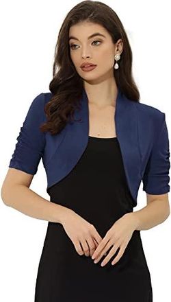 Allegra K Cardigan Court à Manches Courtes Taille Normale pour Femmes Bleu Foncé L