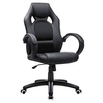 Songmics Racing Stuhl B&uuml;rostuhl Gaming Stuhl Chefsessel Drehstuhl PU, schwarz, OBG56B