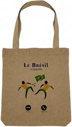 Fabulous Sac Shopping Tote Bag Aspect Lin - Le Br&eacute;sil MAppelle Foot Culture Voyage - Sac de Courses Toile Epaisse 360g Beige Naturel Cabas Port&eacute; Epaule Solide 