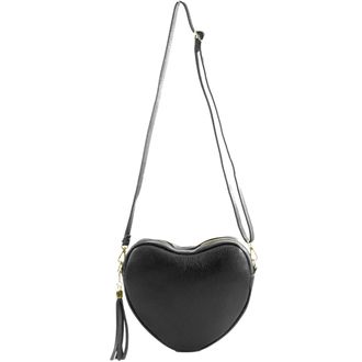 modamoda.de T267 Damen Leder Herzf&ouml;rmige Umh&auml;ngetasche Schultertasche, handmade in Italy (Schwarz)