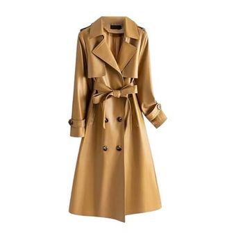 Generic Manteau Trench Femme Automne Hiver Cuir Peau de Mouton - Classique Revers Long Loose Oversize Veste avec Ceinture, 2, L