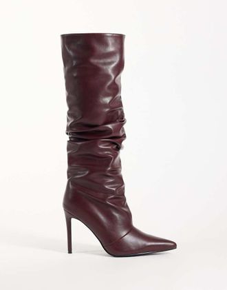 Simmi London Simmi London Saxon geraffte kniehohe Stiefel in Burgunderrot aus PU