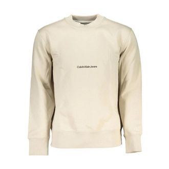Calvin Klein Homme, Sweatshirts et sweats &agrave; capuche, Beige, Taille: 2XL Pull Ras du Cou en Coton Brod&eacute;