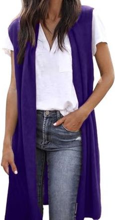 Generic Gilet Long f&eacute;minin en Tricot sans Manches Tunique Ouverte &eacute;l&eacute;gante pour Tenues dautomne et dhiver (Purple, XL)