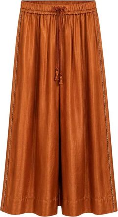Forte_Forte Femme, Pantalons, Brun, Taille: 38 FR Pantalon &Eacute;lastiqu&eacute; en Soie Habotai &agrave; Bordure Brod&eacute;