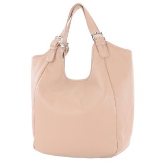 modamoda.de T227 Damen Shopper Schultertasche Leder Large handmade in Italy, Farbe:Rosabeige