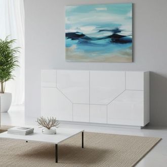 Dmora Kommode Stefano, 4-t&uuml;riges K&uuml;chen-Sideboard, Wohnzimmer-Buffet, 100 % Made in Italy, 200 x 43 x 86 cm, gl&auml;nzendes Wei&szlig;
