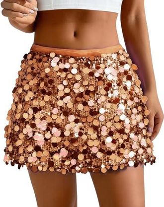 Generic Jupe &agrave; paillettes pour femme avec taille &eacute;lastique, jupe &agrave; paillettes avec taille &eacute;lastique, jupe midi, jupe trap&egrave;ze, jupe trap&egrave;ze, mini jupe scintill
