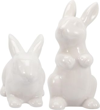 Cabilock 2St Wei&szlig;e Kaninchenstatue aus Porzellan H&uuml;hnchenspielzeug zum Aufziehen Baus&auml;tze Hocker ans hasenfiguren Animal Figures Osterhasenkost&uuml;m Osterhasen-De