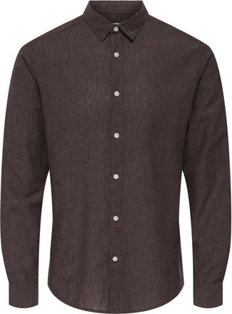 Only & Sons Herren Onscaiden Life Ls Solid Linen Shirt Noos, Coffee Bean, Medium