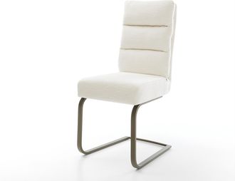 DELIFE Freischwinger Pela-Flex Boucl&eacute; Soft Beige Freischwinger flach Effektfinish Titan Taschenfederkern, Esszimmerst&uuml;hle