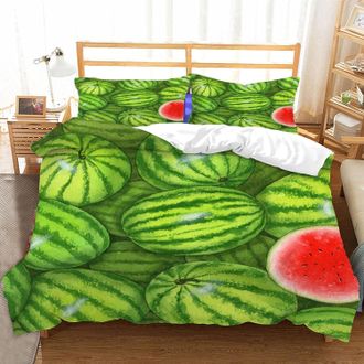 Generic Bettw&auml;sche 200x200 cm Wassermelone 3 Teilig Bettbezug 200 x 200 Fruchtmuster Bettw&auml;sche-Sets 3D Weiche Mikrofaser Bettbezug Set mit Rei&szlig;verschluss + 2