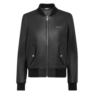 Philipp Plein Femme, Vestes, Noir, Taille: 38 FR Bomber Leather Jacket