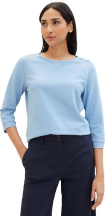 Tom Tailor Damen Basic Langarmshirt mit dekorativen Knöpfen, 34587 - Light Fjord Blue, L
