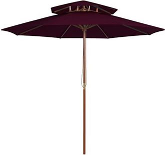 vidaXL Parasol &agrave; Deux &Eacute;tages avec M&acirc;t en Bois, Pare-soleil de Patio, Abri de Soleil, Parasol de Plage Jardin Terrasse Balcon, Rouge Bordeaux 270 cm