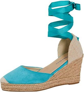 Lora Dora Womens Espadrille Wedge Sandals Strappy Hessian Wedges Ankle Wrap Tie Leg Straps Turquoise UK 7