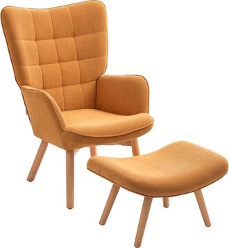 HOMCOM Ohrensessel mit Hocker Sessel Loungesessel mit Cord-Optik, Modern Relaxsessel, Armlehnensessel Lesesessel f&uuml;r Wohnzimmer, Schlafzimmer, Braun