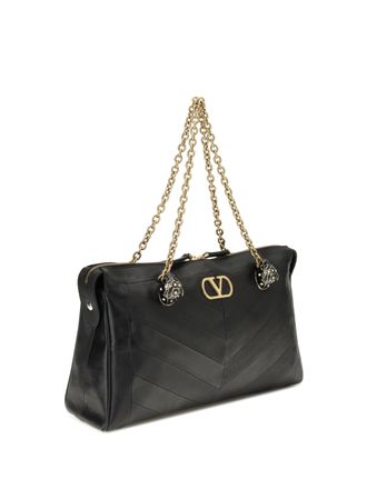 Valentino Garavani Womens Panthea Chevron Medium Shoulder Bag R Nero Lamb Ovis Aries