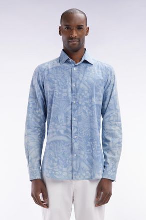 Eden Park Chemise Imprim&eacute;e En Chambray Gris Coupe Ajust&eacute;e
