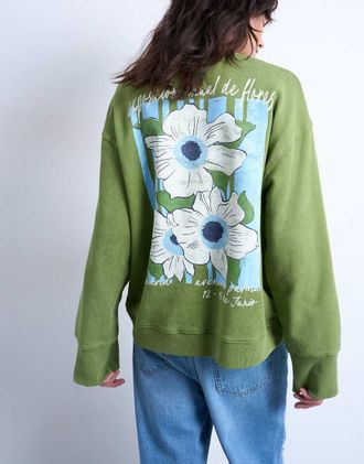 Topshop Sweat oversize &agrave; imprim&eacute; fleurs au dos - Vert