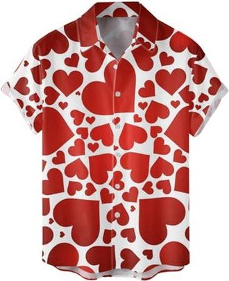 Generic Chemises boutonn&eacute;es d&eacute;contract&eacute;es &agrave; revers imprim&eacute; &agrave; manches courtes pour la Saint-Valentin, le printemps et l&eacute;t&eacute;, la Saint-Valentin, la Saint-Valenti