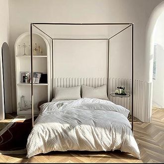 Generic Kit de cadre de lit &agrave; baldaquin en acier inoxydable - Cadre r&eacute;glable &agrave; quatre affiches pour lits double/king size avec stabilisateurs de base, rideau 