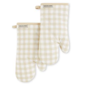 KitchenAid Gingham Oven Mitt 2-Pack Set, Milkshake, 7x13