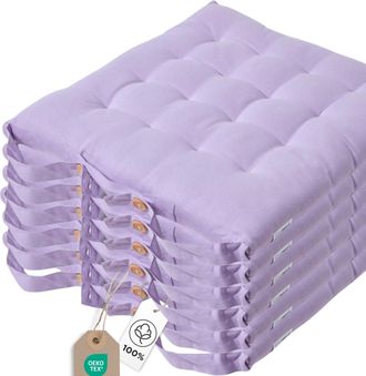 Homescapes 6er Set Stuhlkissen 40x40 cm Flieder - Sitzkissen Outdoor/Indoor mit Baumwollbezug, Sitzpolster waschbar und Oeko-TEX-Zertifiziert für Esszimmer-, Küc