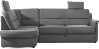 Cavadore Cavadore Ecksofa Paris mit Federkern / Kleines L-Sofa mit Vorziehsitz, Bettkasten und Ottomane / inkl. 2 Kopfst&uuml;tzen / 243 x 112 x 155 / Grau