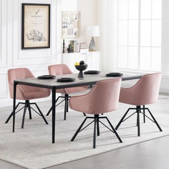 Woltu Esszimmerstühle 4er Set Küchenstuhl aus Samtbezug Polsterstuhl mit Armlehne Rückenlehne Drehstuhl Armlehnenstuhl für Esszimmer Wohnzimmer, Rosa