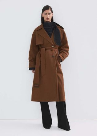 Mango Trench long double boutonnage marron - Femme - XS - MANGO