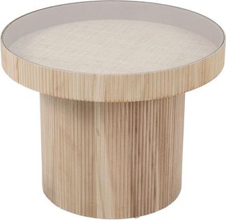 SVITA MIGUEL Beistelltisch mit Glas Coffeetable Couchtisch klein rund Natur