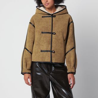 Stand Studio Beige Fia Jacke aus Shearling-Imitat mit Kapuze