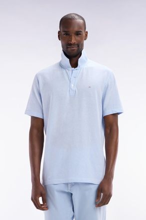 Eden Park Polo &Agrave; Manches Courtes En Coton Et Lin Bleu-gris Coupe Droite
