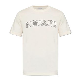 Moncler Logo Print Baumwoll-T-Shirt - - Tops - Herren - Beige - XL