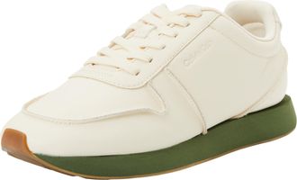 Calvin Klein Damen Retro Runner Lace Up LTH Pinch Yw0Yw02025 Low Top, White (Light Cashew/Medieval Forest/Gum), 40 EU
