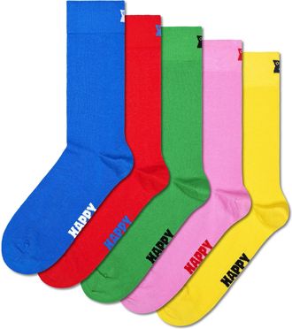 Happy Socks 5er Pack einfarbige Socken, rote grüne gelbe blaue und rosa Socken, bunte Geschenkbox für Damen und Herren