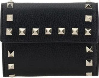 Valentino Garavani Femme, Accessoires, Noir, Taille: ONE Size Portefeuille Rockstud Trifold en Cuir